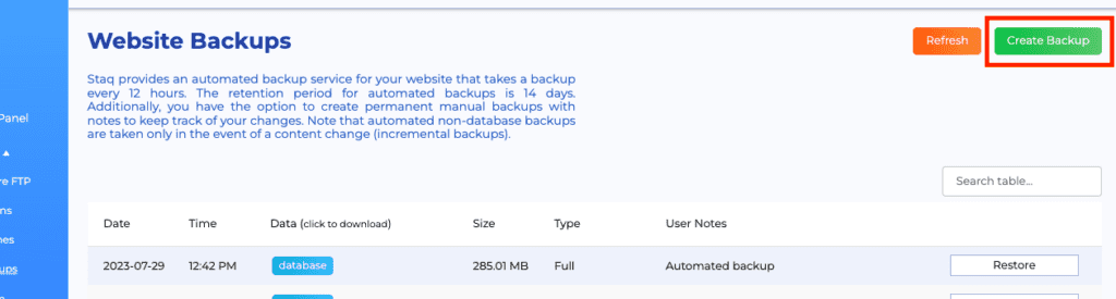 Creating Backups - Managed WordPress Hosting Platform