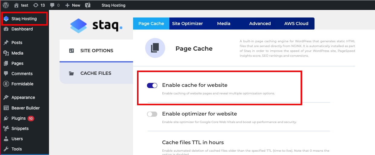 Configure Cache - Staq Knowledge Base