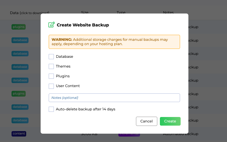 Creating Backups - Managed WordPress Hosting Platform