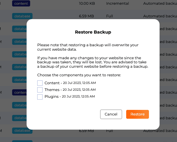 Restoring a backup - Managed WordPress Hosting Platform