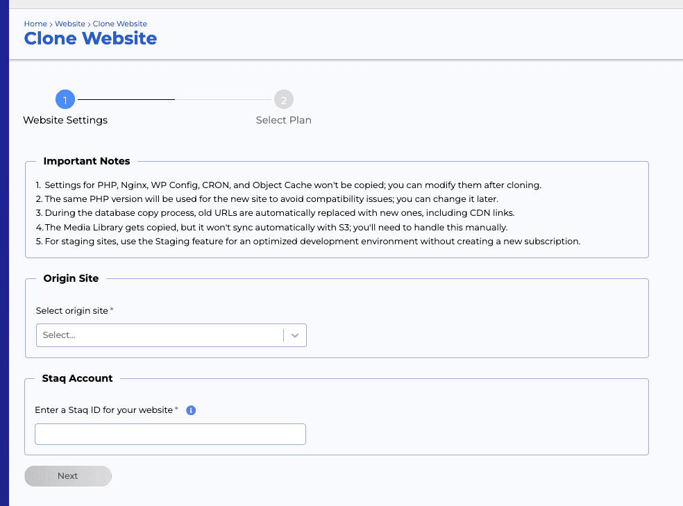 How to clone an existing site on Staq - Managed WordPress Hosting Platform