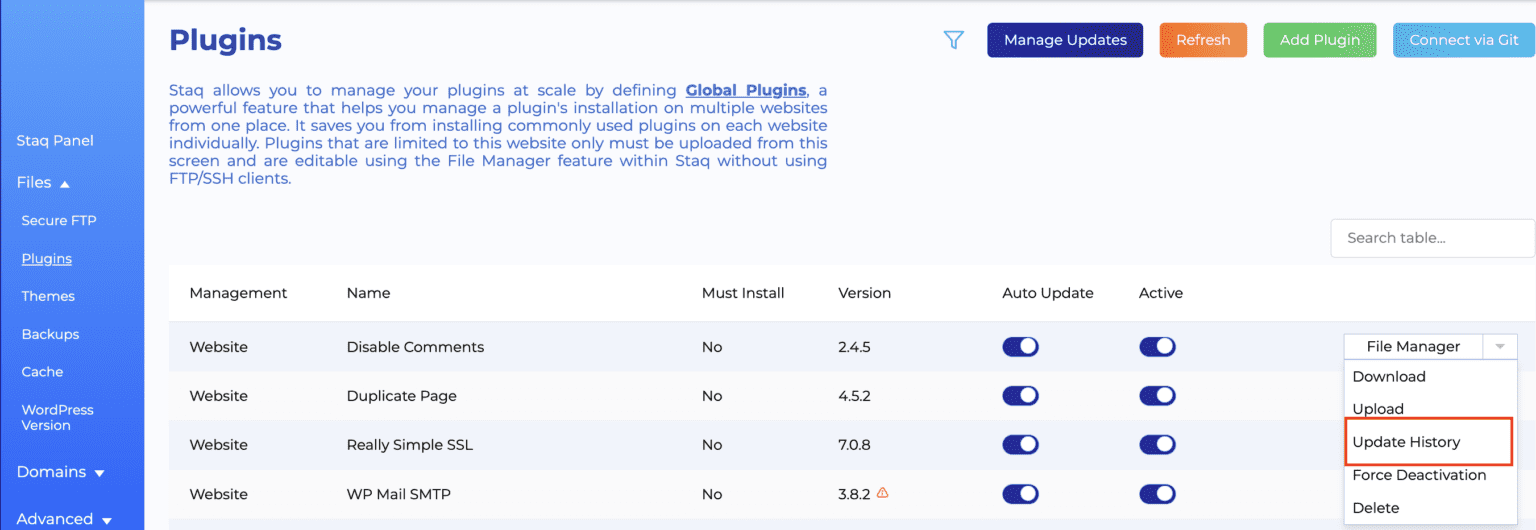 How to view Plugin/Theme Update History - Managed WordPress Hosting Platform