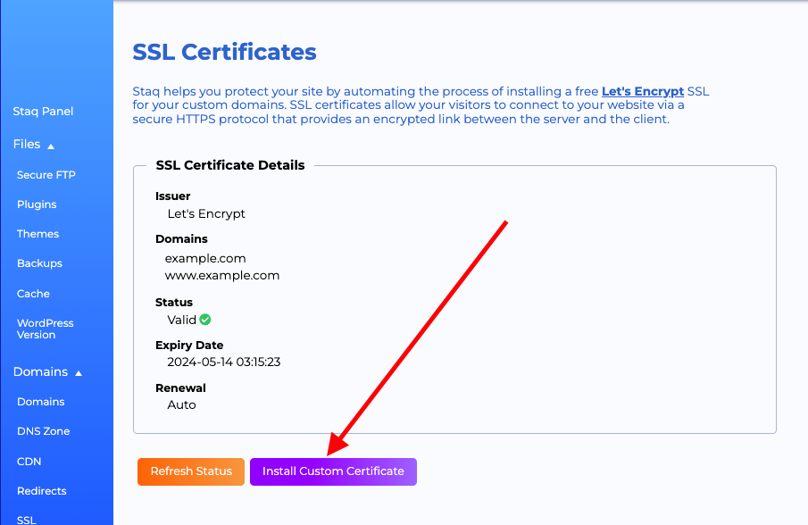 How to add a custom SSL - Managed WordPress Hosting Platform